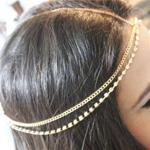 Other | Shegirl Boho Layered Head Chains Gold Rhinestone Headpiece ...